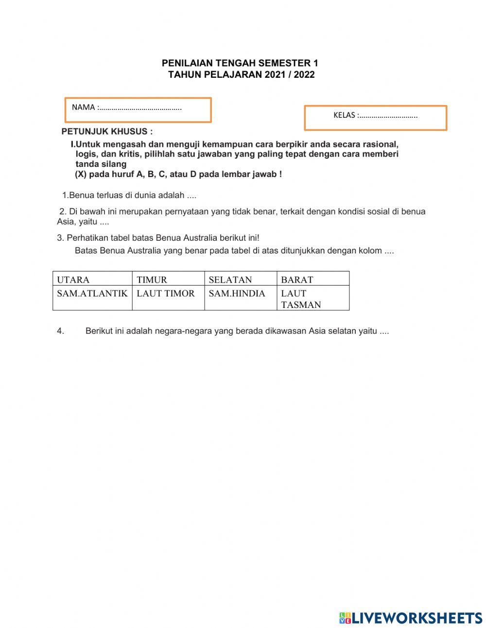 UTS kls 9 worksheet | Live Worksheets