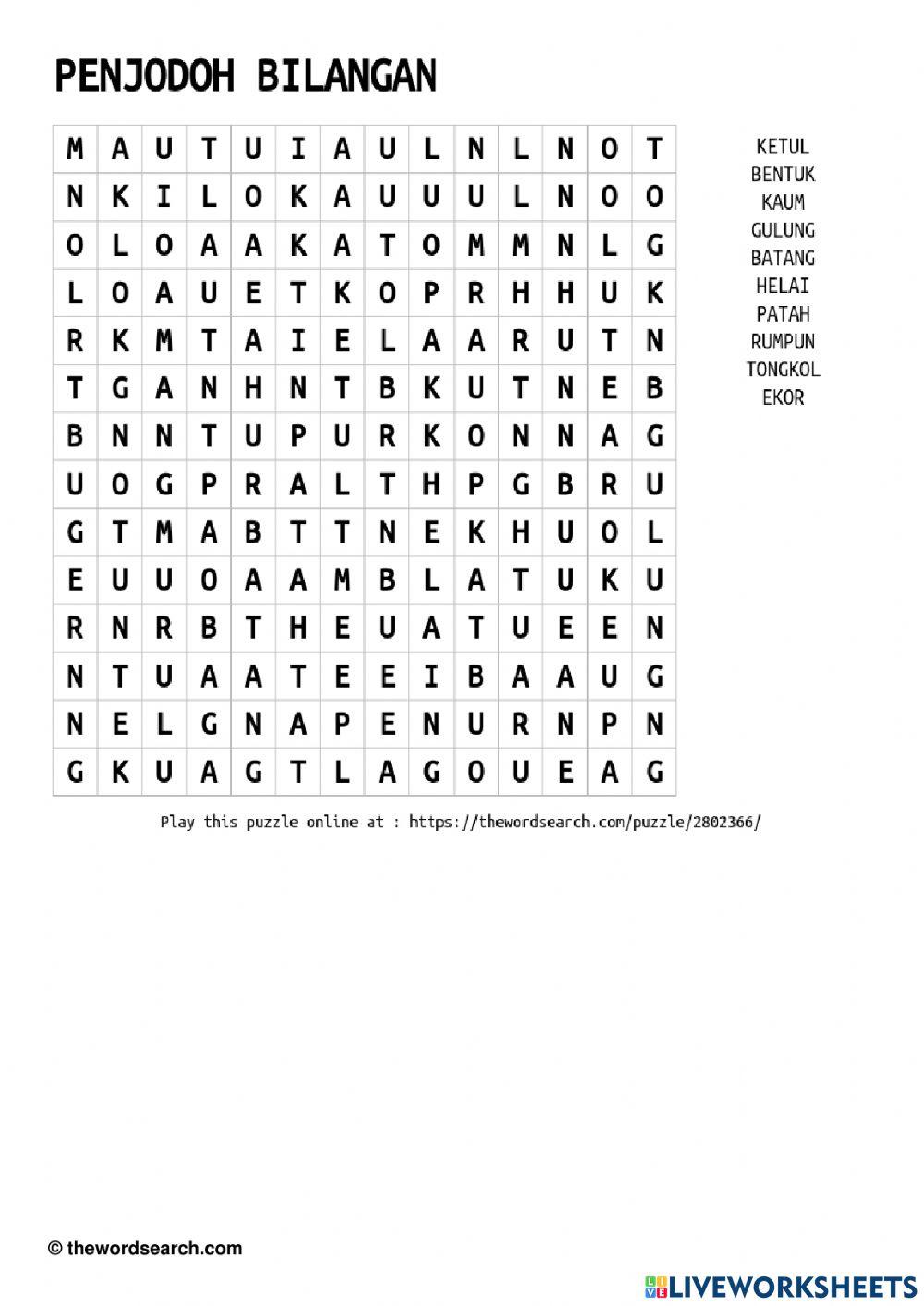 Penjodoh bilang… | Free Interactive Worksheets | 1443330