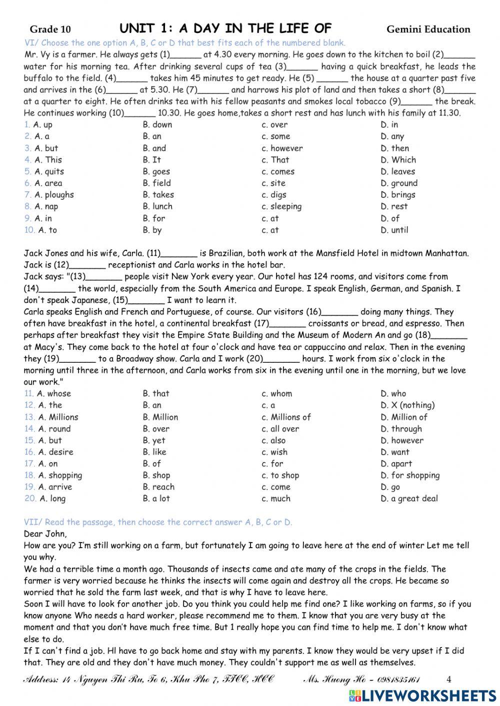 Vocab online activity for grade 10 | Live Worksheets