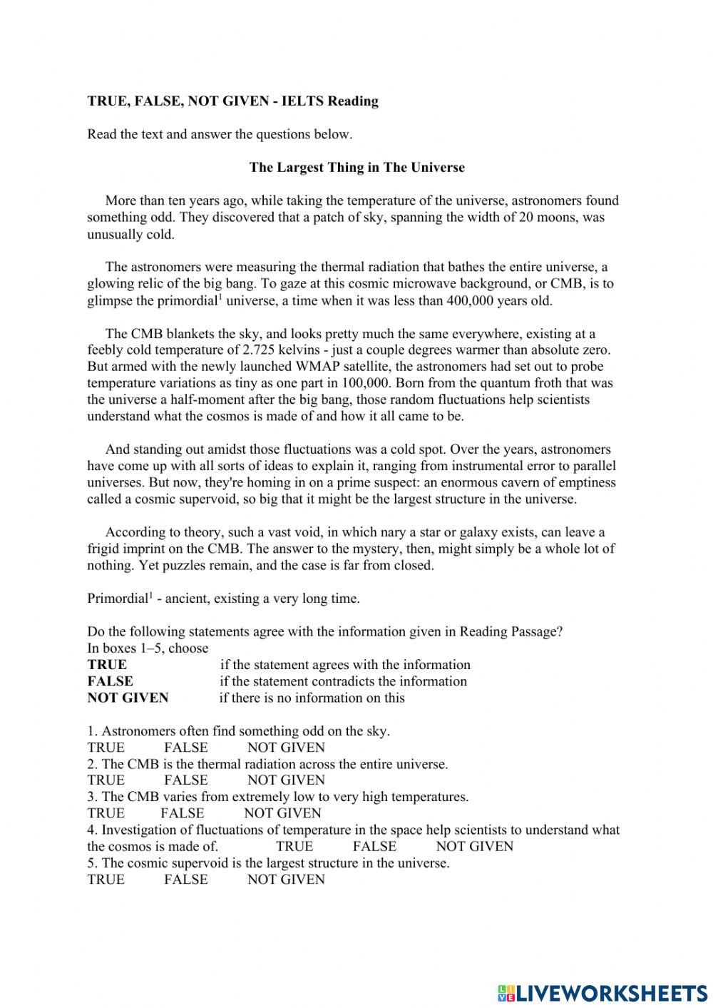 IELTS Reading: … | Free Interactive Worksheets | 5180084