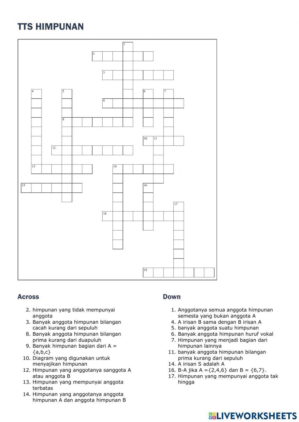 TTS Himpunan worksheet | Live Worksheets