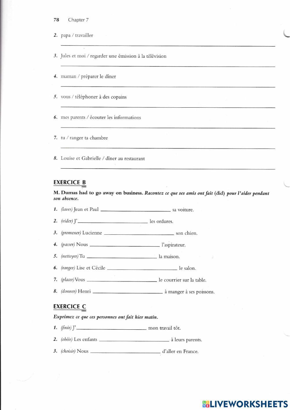 FFY Ch07 Pass Compose Regular Verbs Avoir pp77-81 online exercise for ...