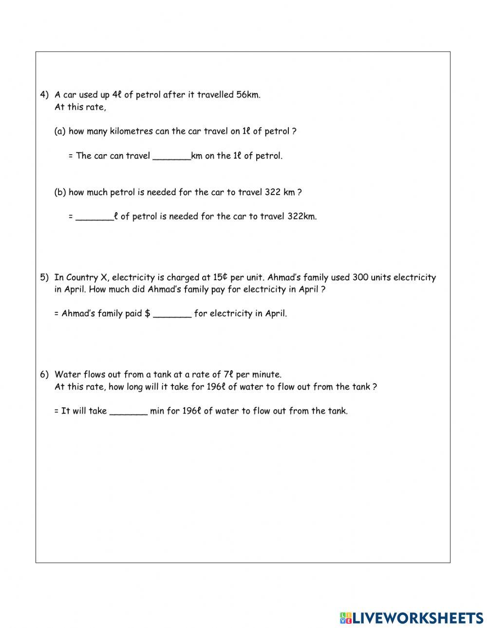 1 Rate Solving Word Problems Year 5 Online Exercise For Live 1-rate-solving-word-problems-year-5-online-exercise-for-live