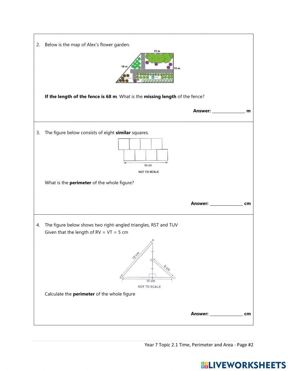 Perimeter of plane figures online exercise for | Live Worksheets