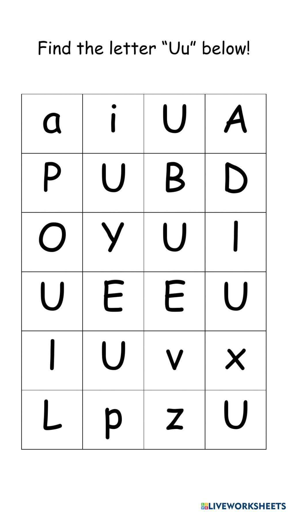 Letter -Uu- worksheet | Live Worksheets