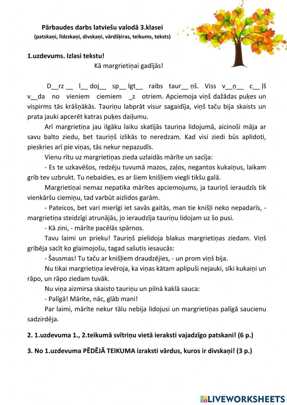 Pārbaudes darbs… | Free Interactive Worksheets | 5180527