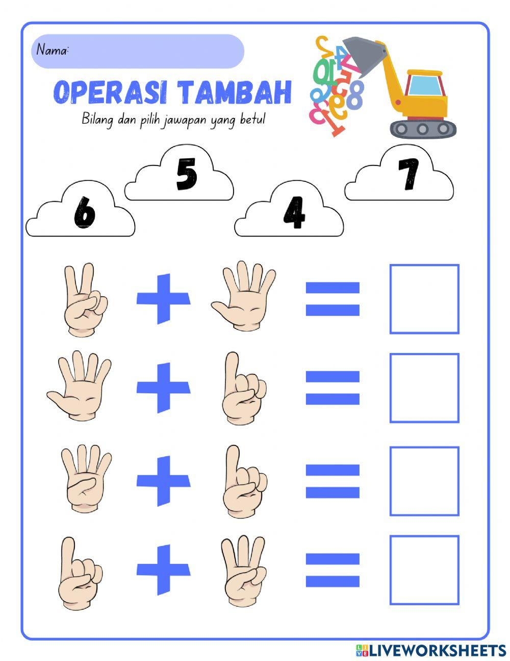 Operasi Tambah - Jumlahkan worksheet | Live Worksheets