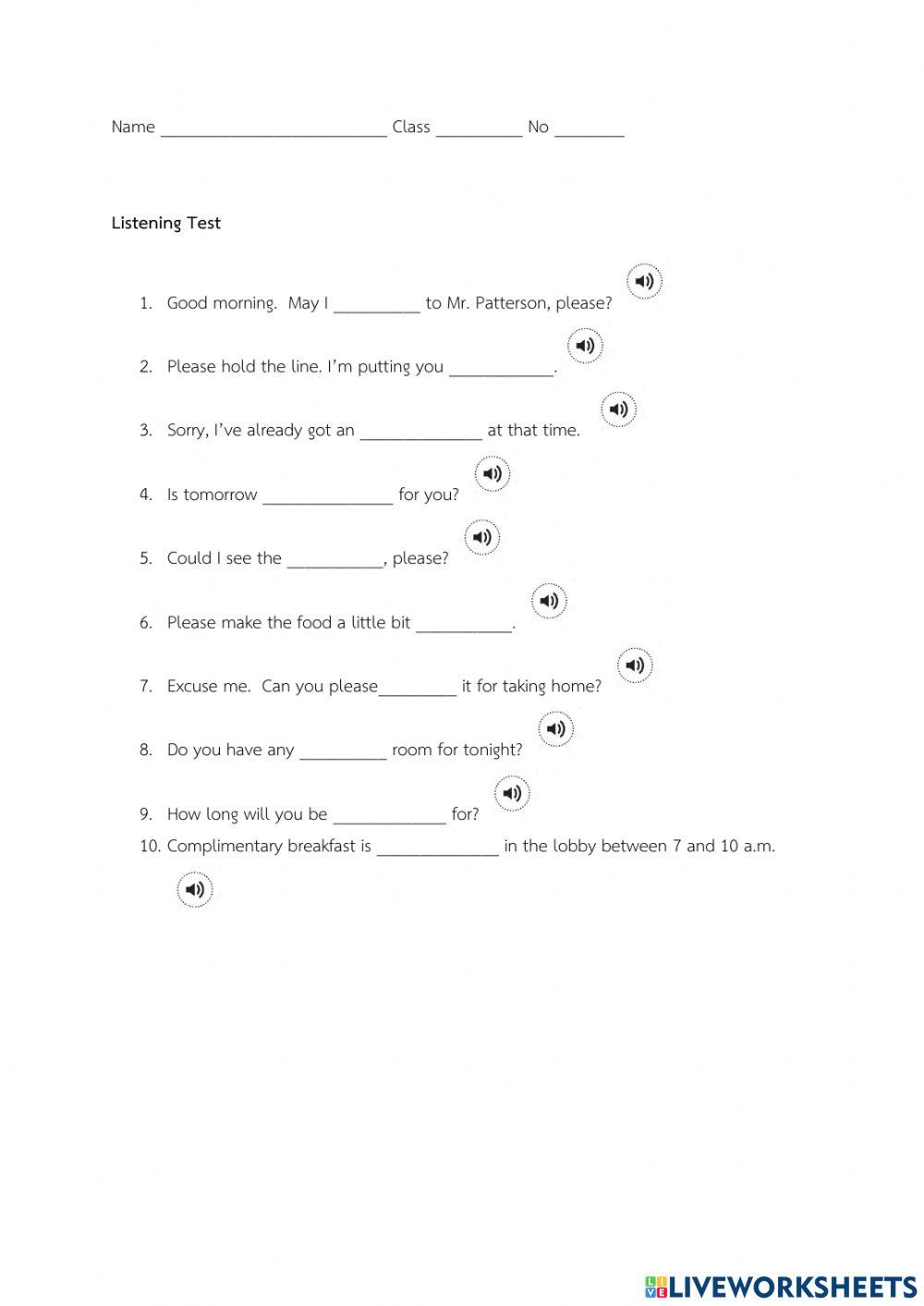 listening test online exercise for | Live Worksheets