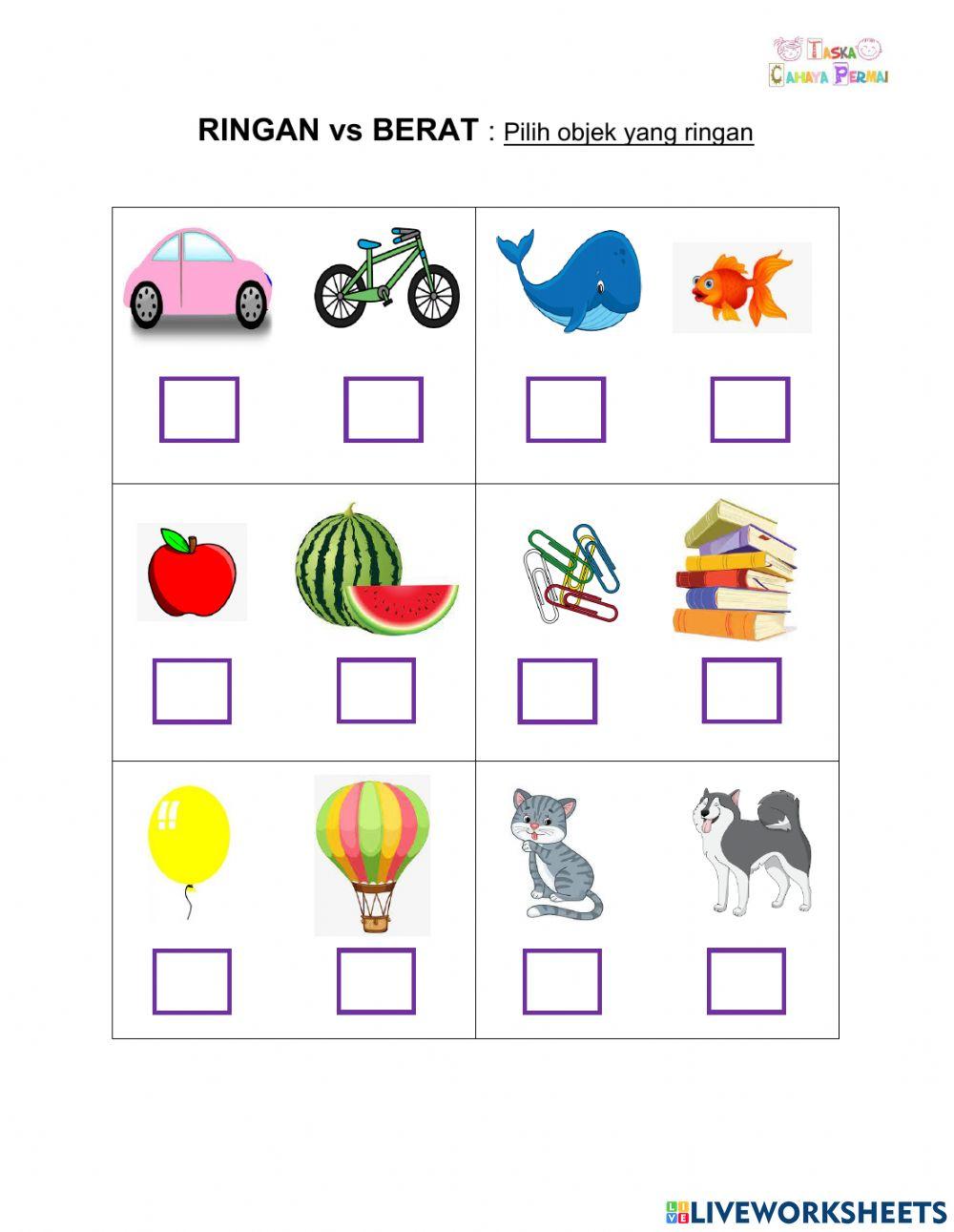 Ringan vs berat worksheet | Live Worksheets