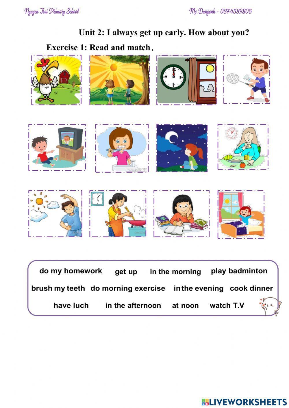 Unit2: I always get up early worksheet | Live Worksheets