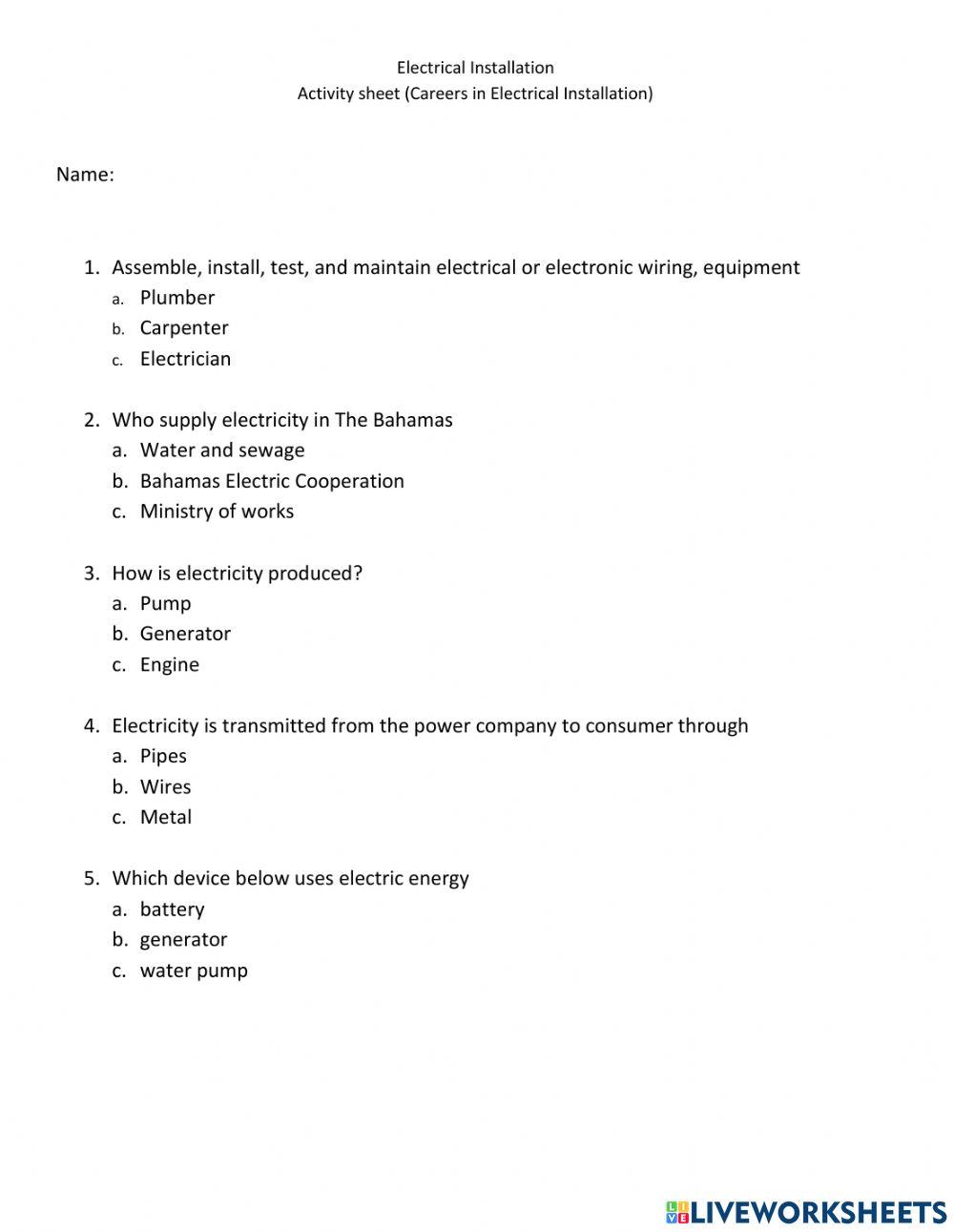 1445652 | Electrical Careers | walkerC | LiveWorksheets