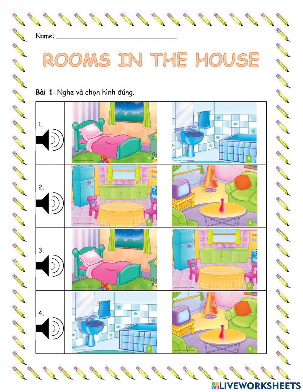 Rooms in the house | LiveWorksheets | 1445845