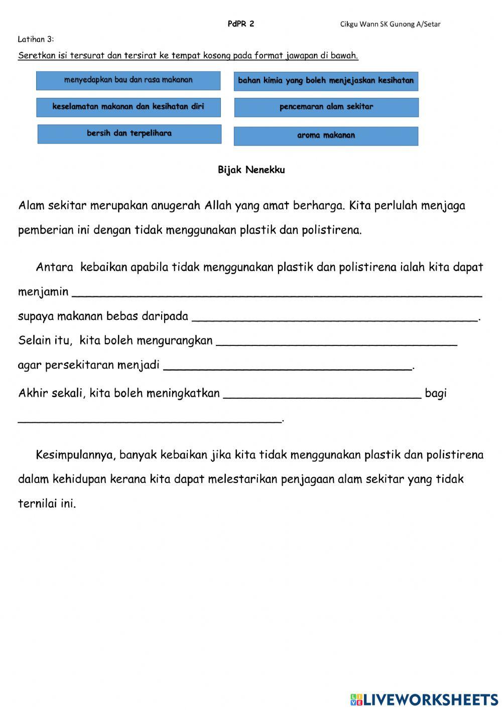 Latihan 3 : Mel… | Free Interactive Worksheets | 1445982