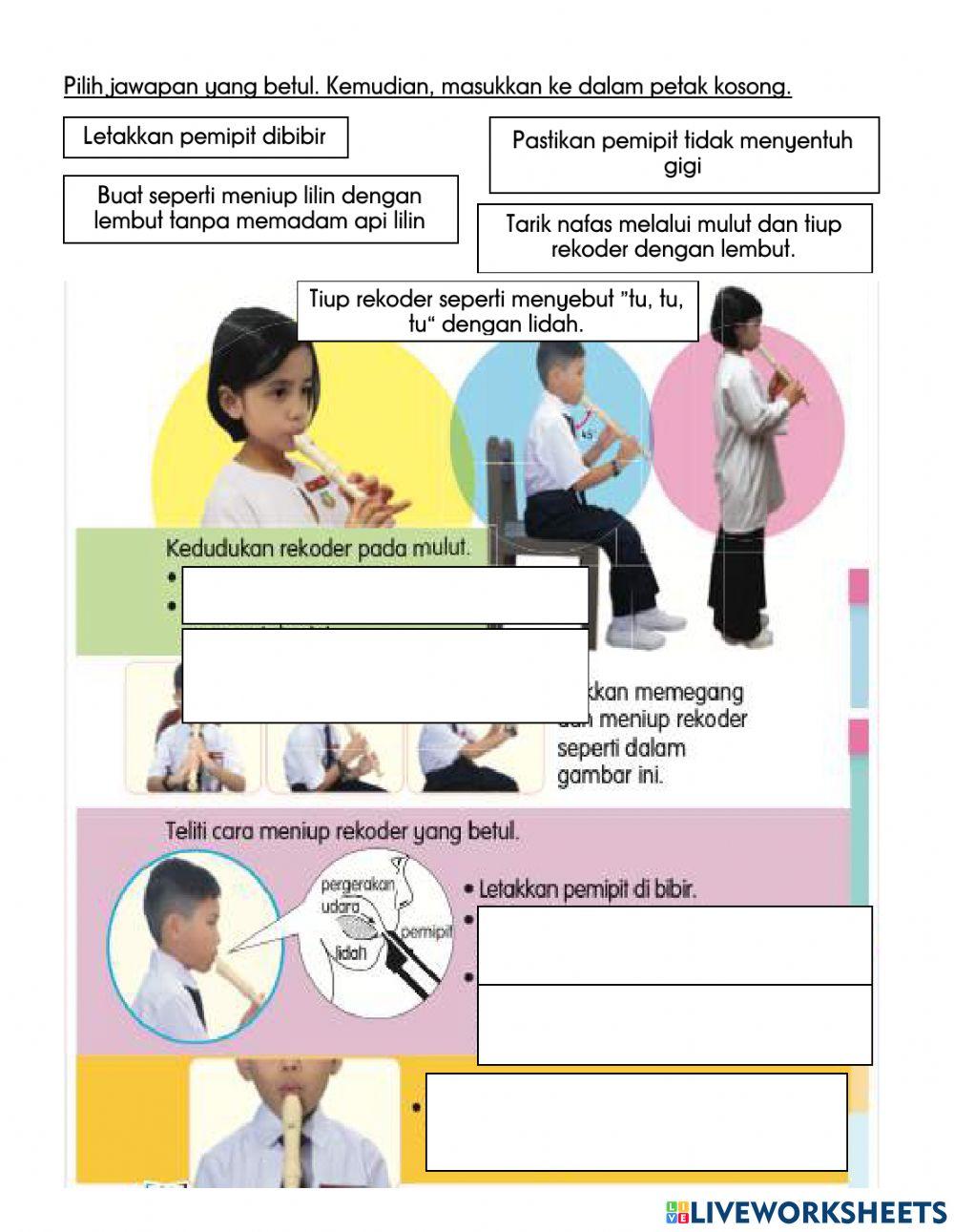 Postur & Meniup Rekoder Tahun 3 worksheet | Live Worksheets