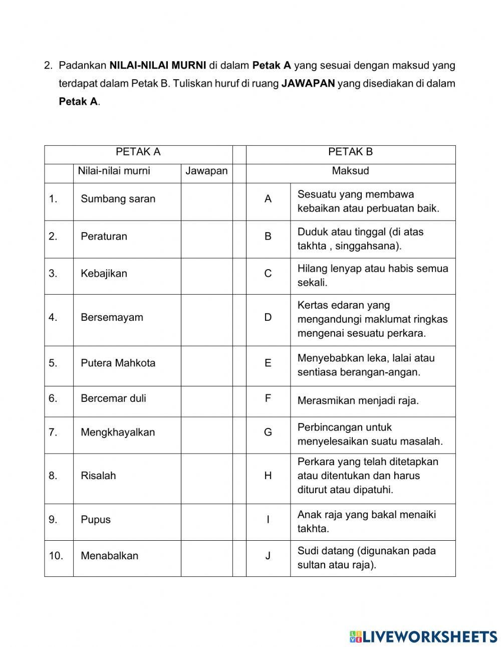 Glosari 1446561 | cikguctrokiah | Live Worksheets