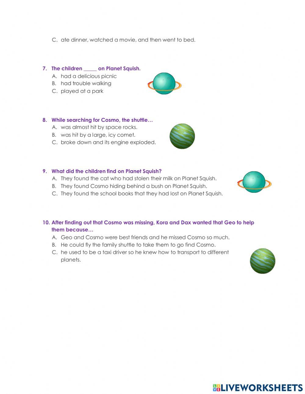 Reading comprehension online exercise for 5TH GRADE | Live Worksheets