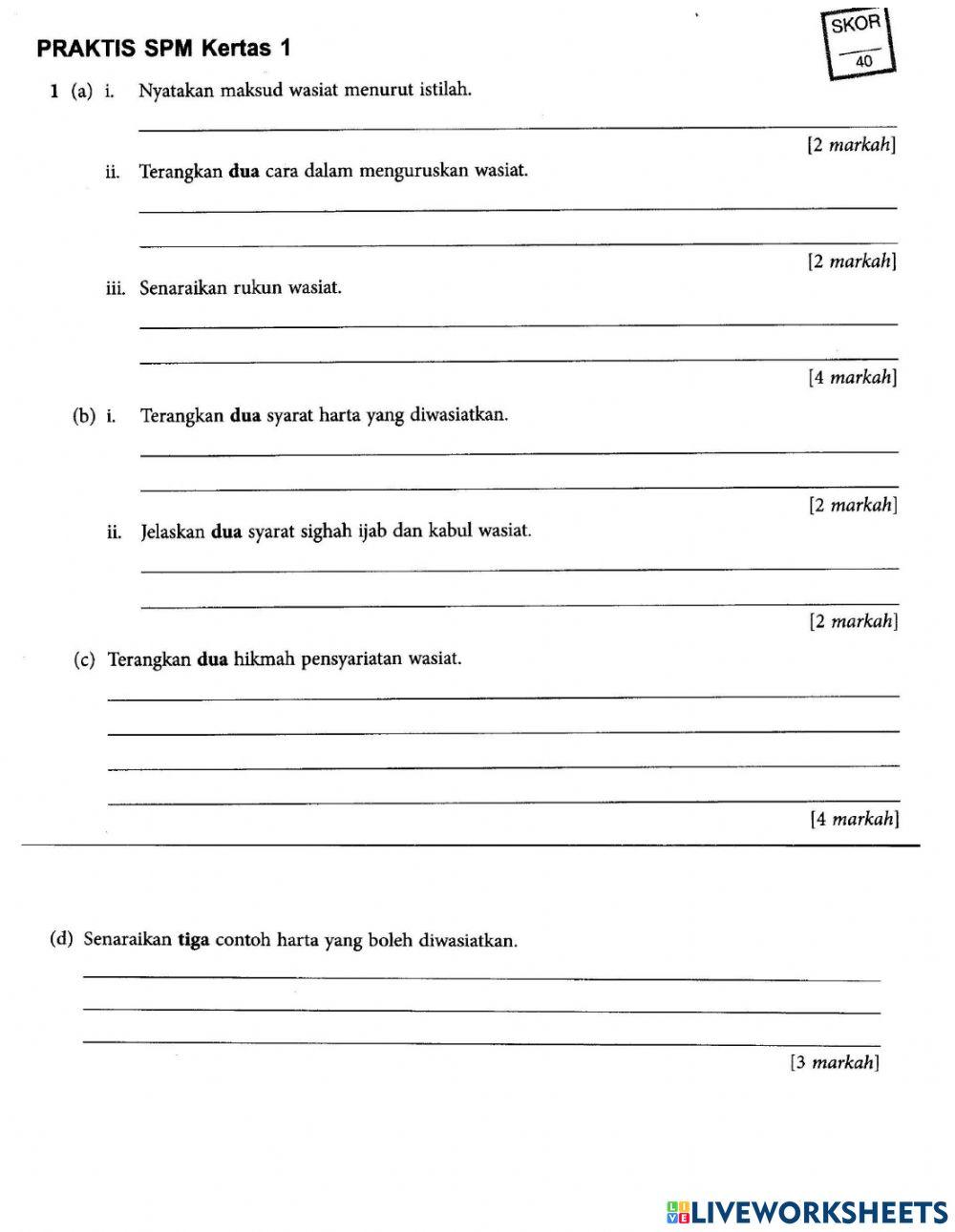 Wasiat dalam islam interactive worksheet | Live Worksheets