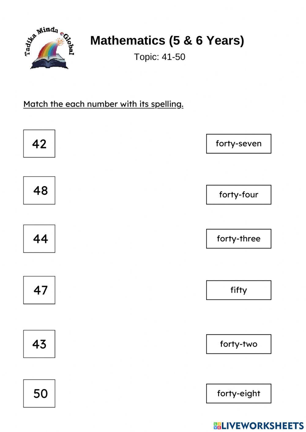 1447191 | 5 & 6 Years: Mathematics (Numbers 41-50)