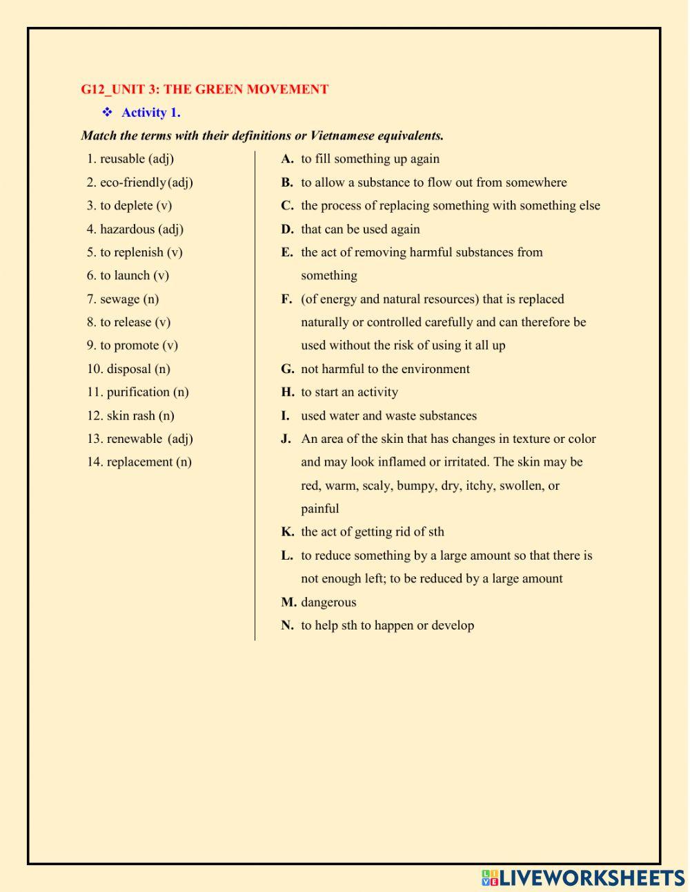 Unit 3: vocab 1447422 | Hienvtt1982 | Live Worksheets