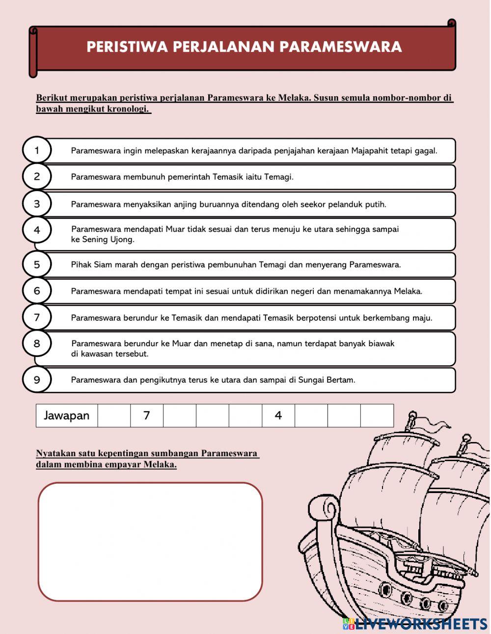 Peristiwa perjalanan parameswara interactive worksheet | Live Worksheets