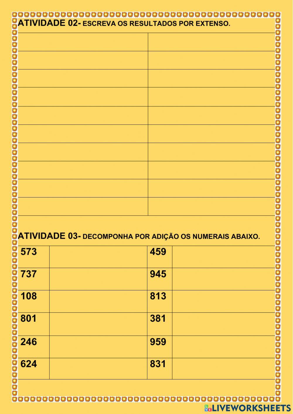 Atividade complementar matemática worksheet | Live Worksheets