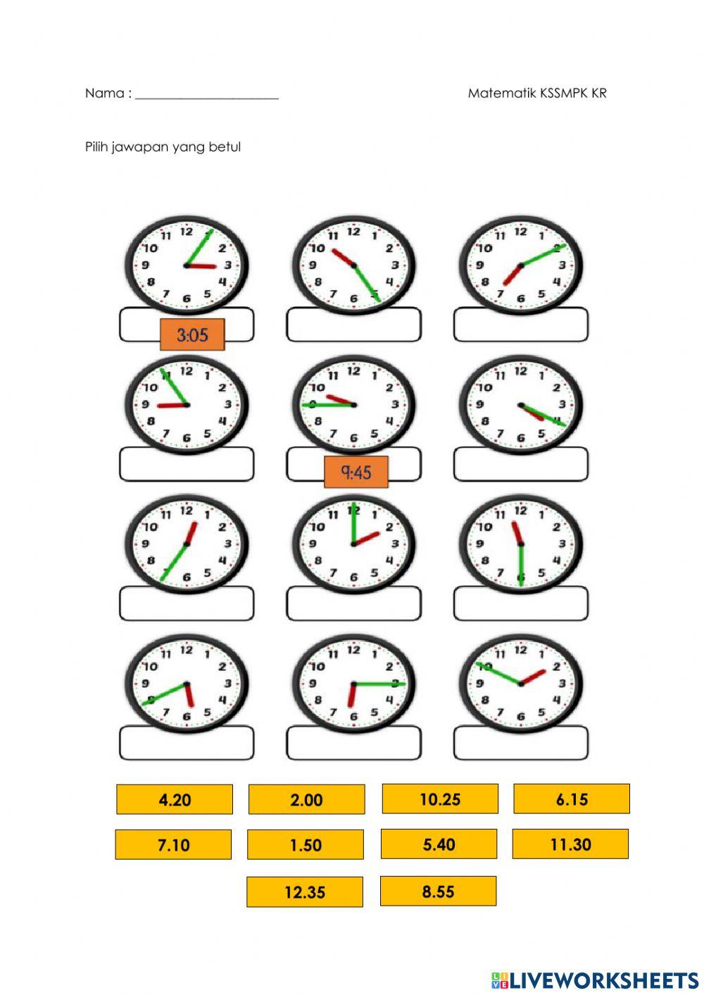 MATEMATIK-JAM online exercise for KSSMPK KR | Live Worksheets