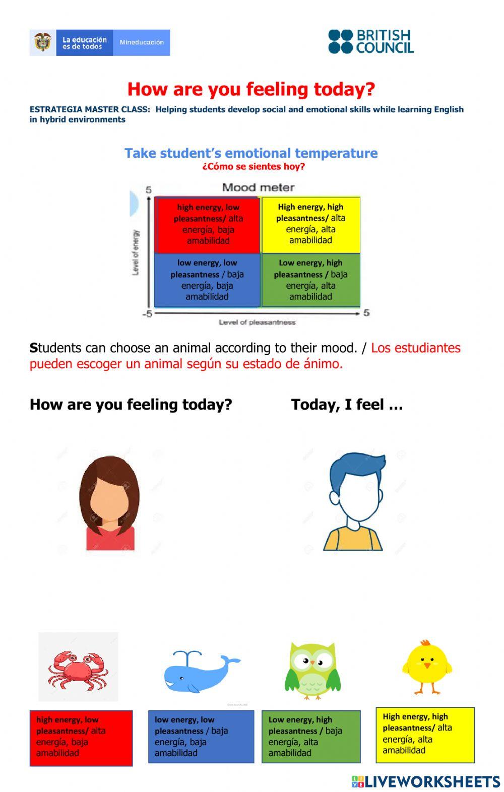 How are you feeling today? interactive activity | Live Worksheets