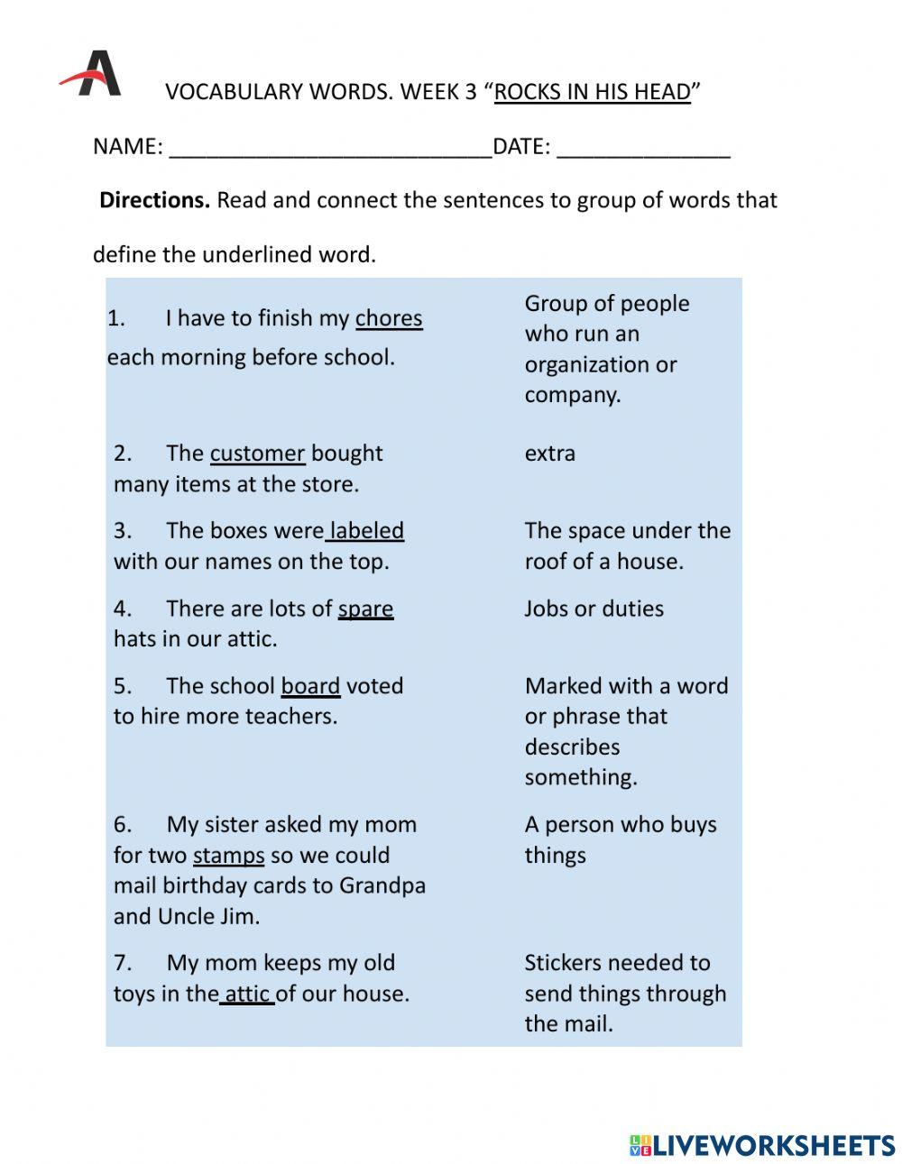 Vocabulary Words | Free Interactive Worksheets | 1447931