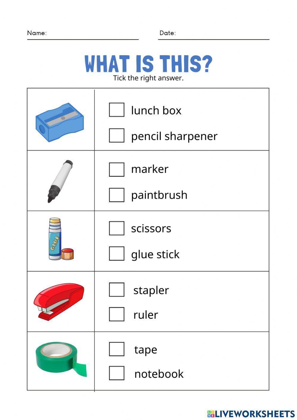 School Objects online exercise for Grade 2 | Live Worksheets