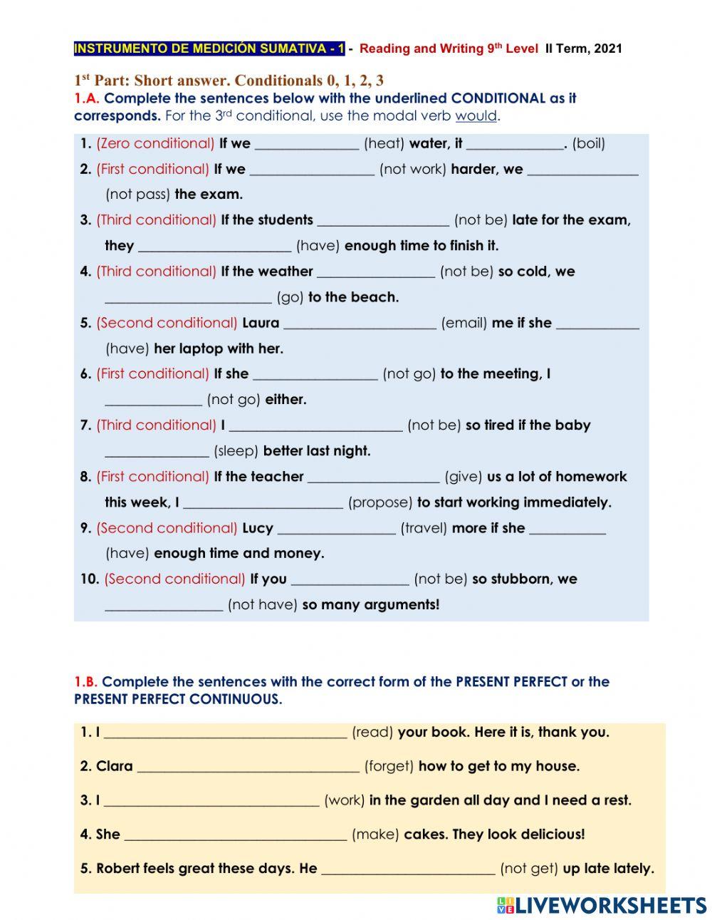 IMS-1 RW 9th L Worksheet-1 worksheet | Live Worksheets