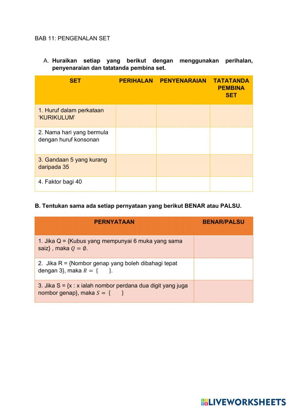 Latihan 11.1.2 & 11.1.3 worksheet | Live Worksheets