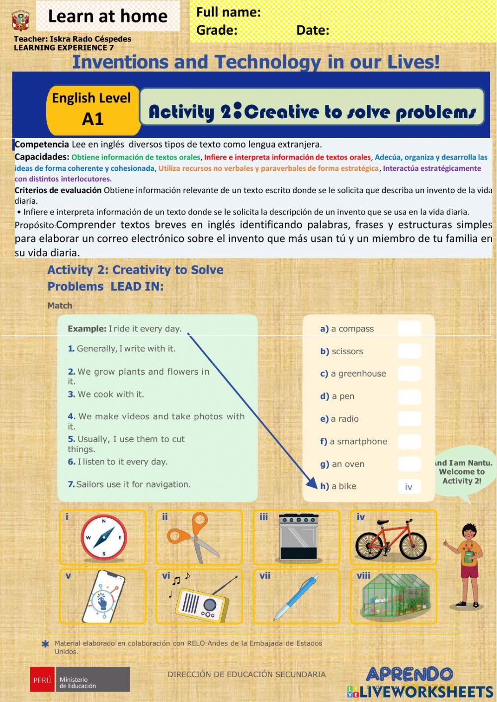 Inventions and technology A1 week 29 irc worksheet | Live Worksheets