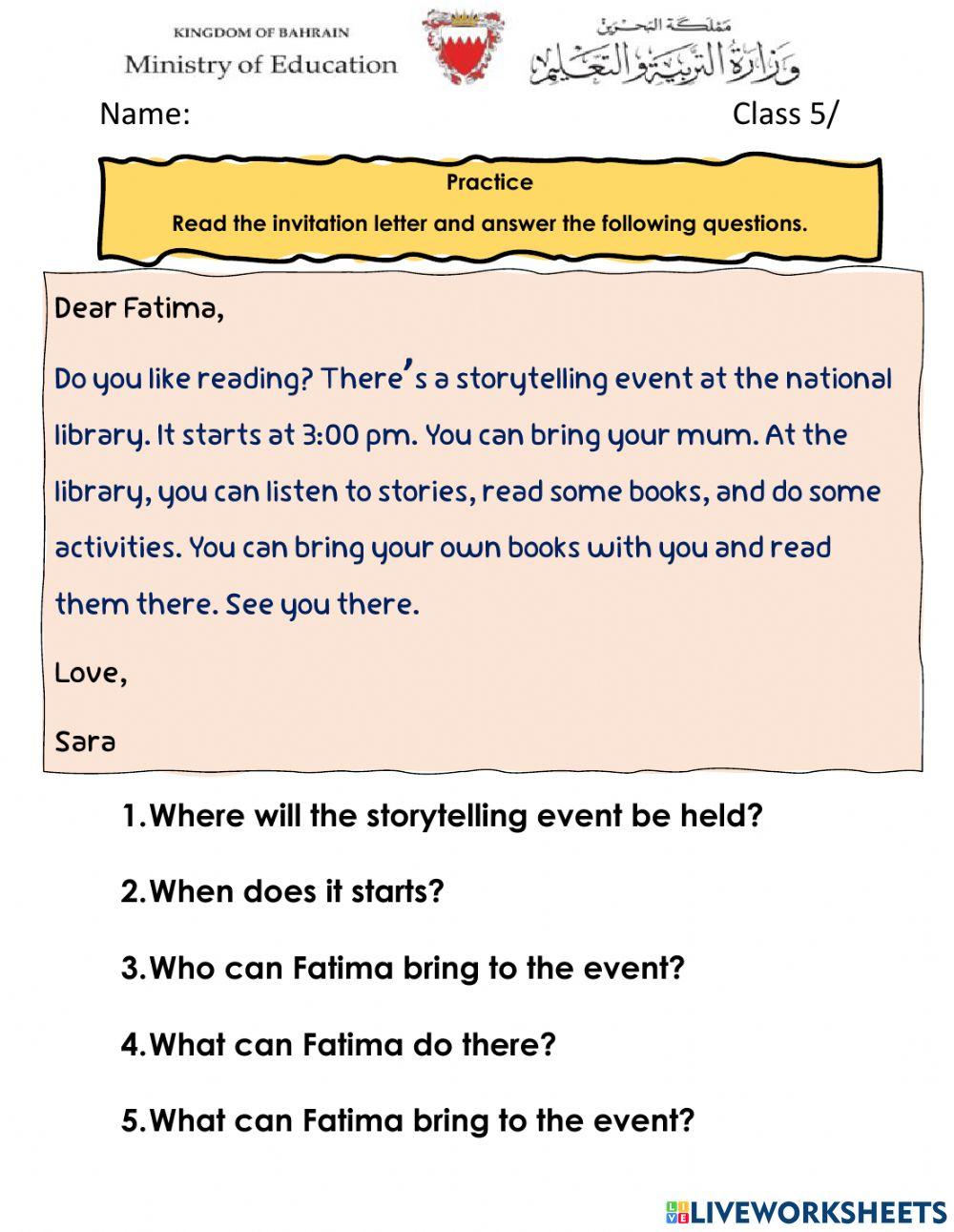 Reading hw online exercise for | Live Worksheets