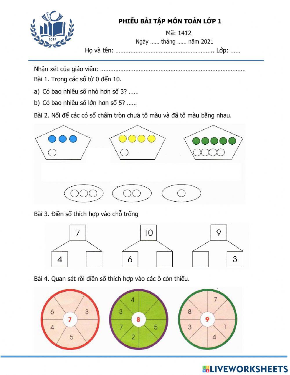 Toán 1.1412 | Free Interactive Worksheets | 1449311