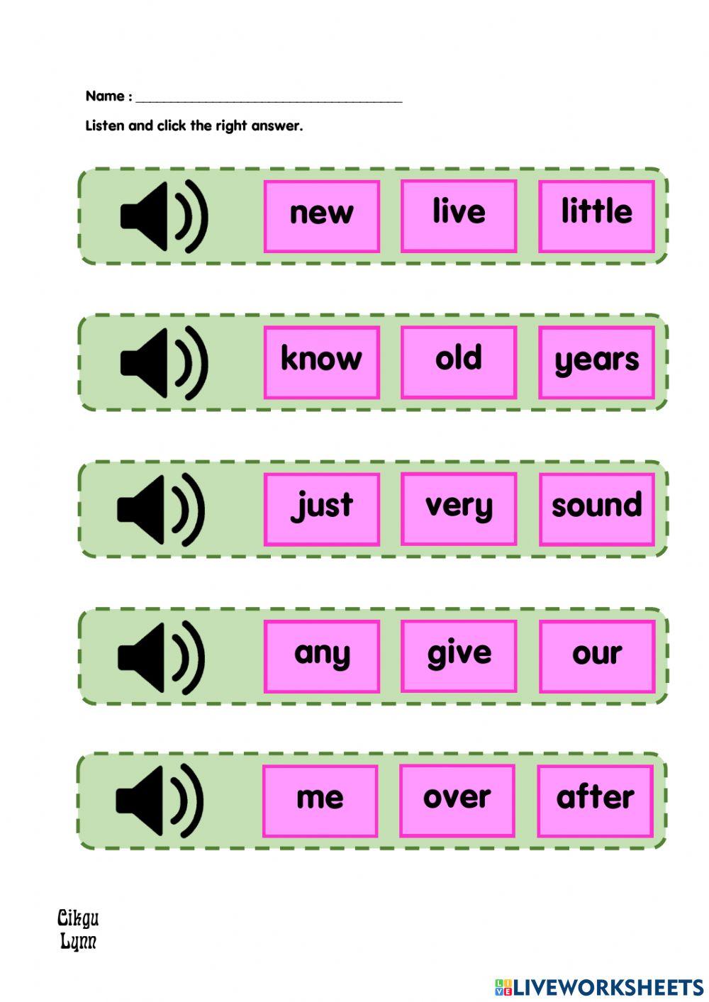 High frequency words online pdf exercise for Preschool | Live Worksheets