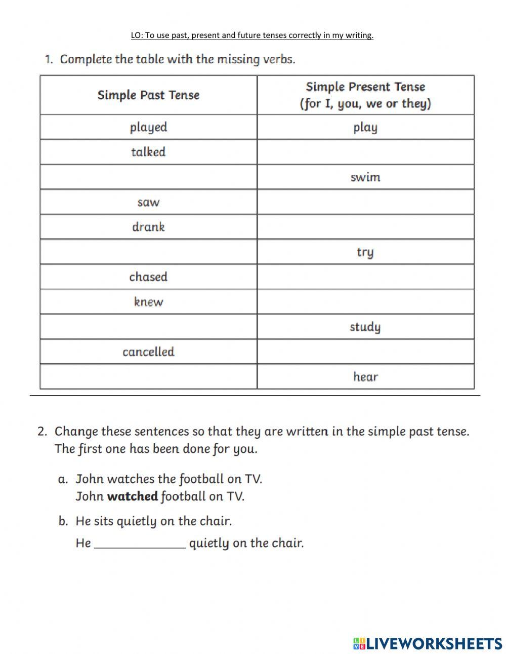 Tenses online exercise for 4 | Live Worksheets
