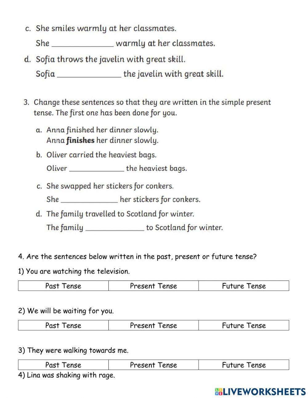 Tenses online exercise for 4 | Live Worksheets