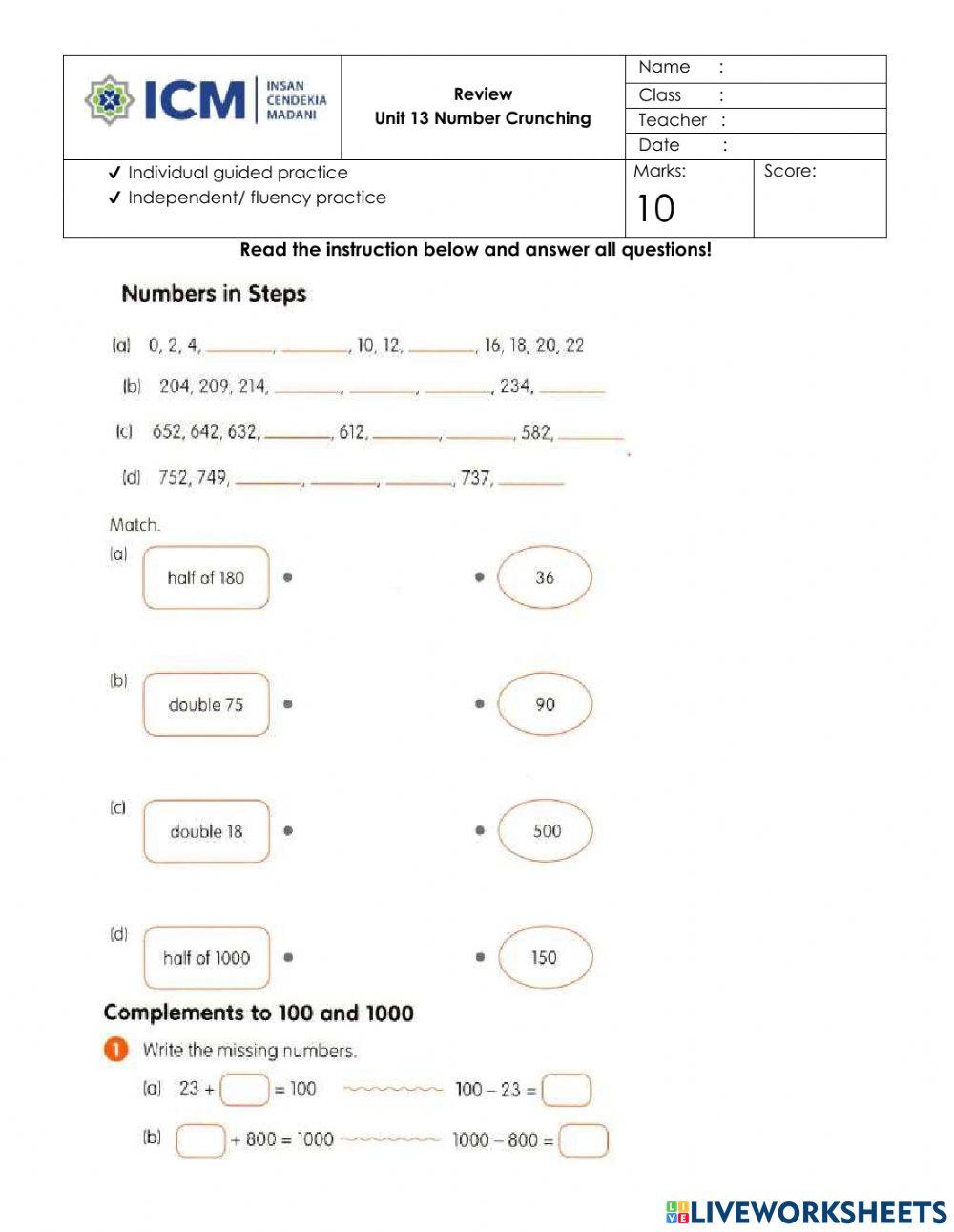 Math review Term 2 Unit 13 worksheet | Live Worksheets