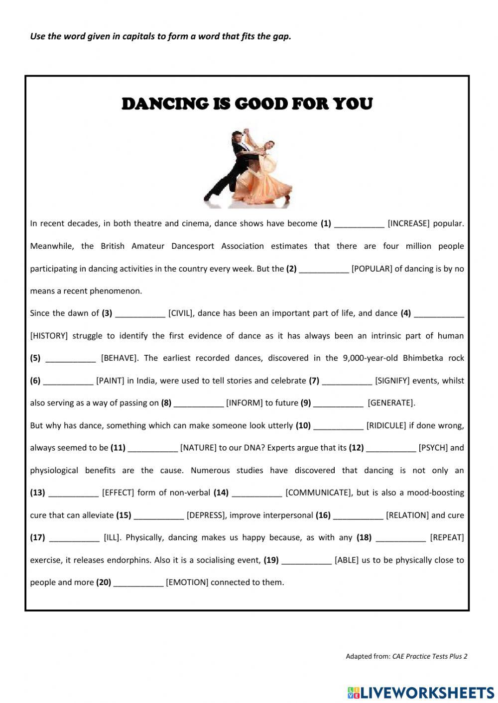 Dancing is good for you worksheet | Live Worksheets