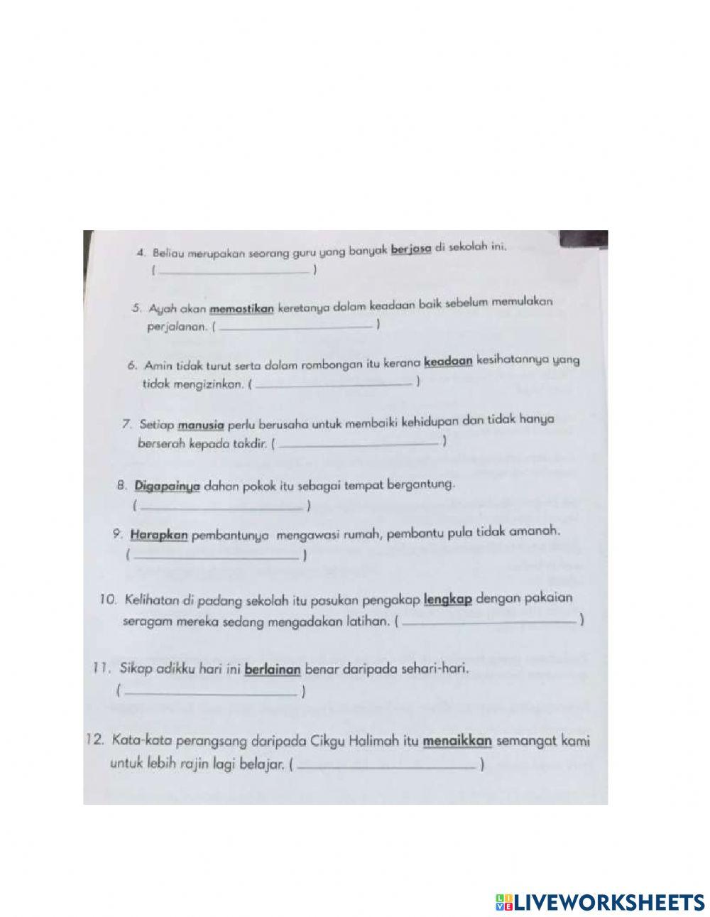 Antonim dan sinonim worksheet | Live Worksheets