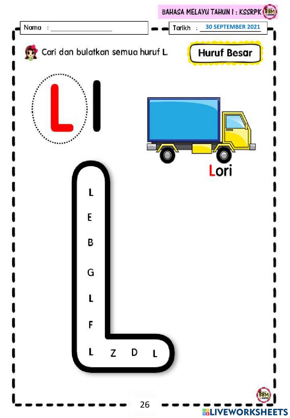 Huruf besar & kecil 'l' worksheet | Live Worksheets