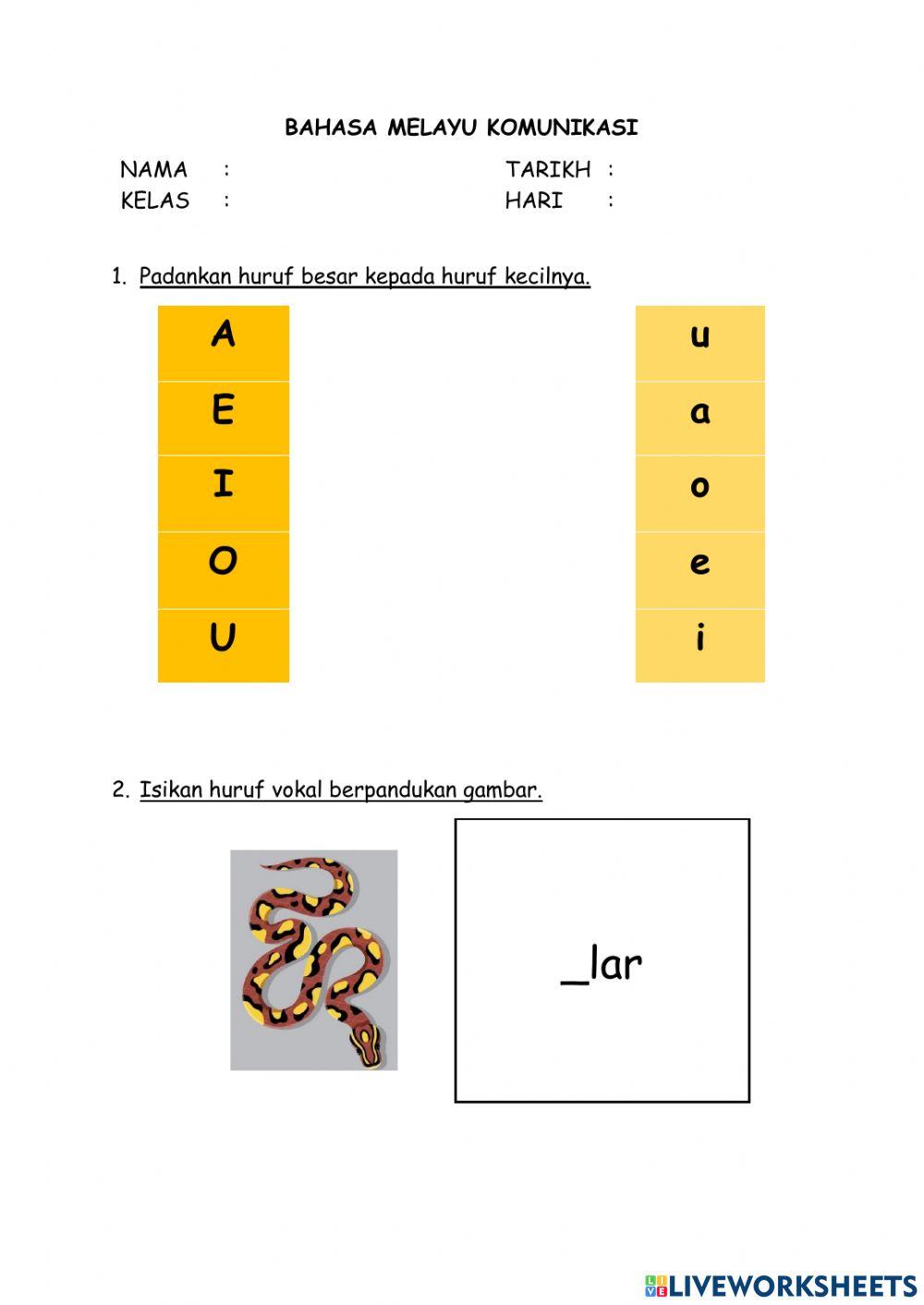 Huruf Vokal | Free Interactive Worksheets | 1450415