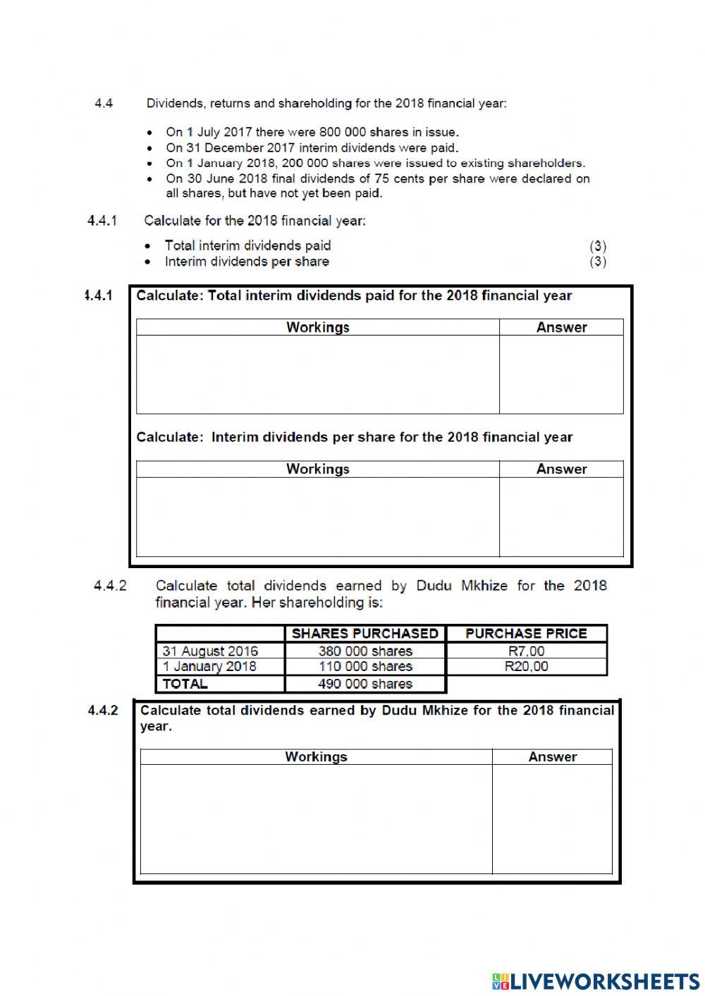 Accounting paper 1 part 3 worksheet | Live Worksheets