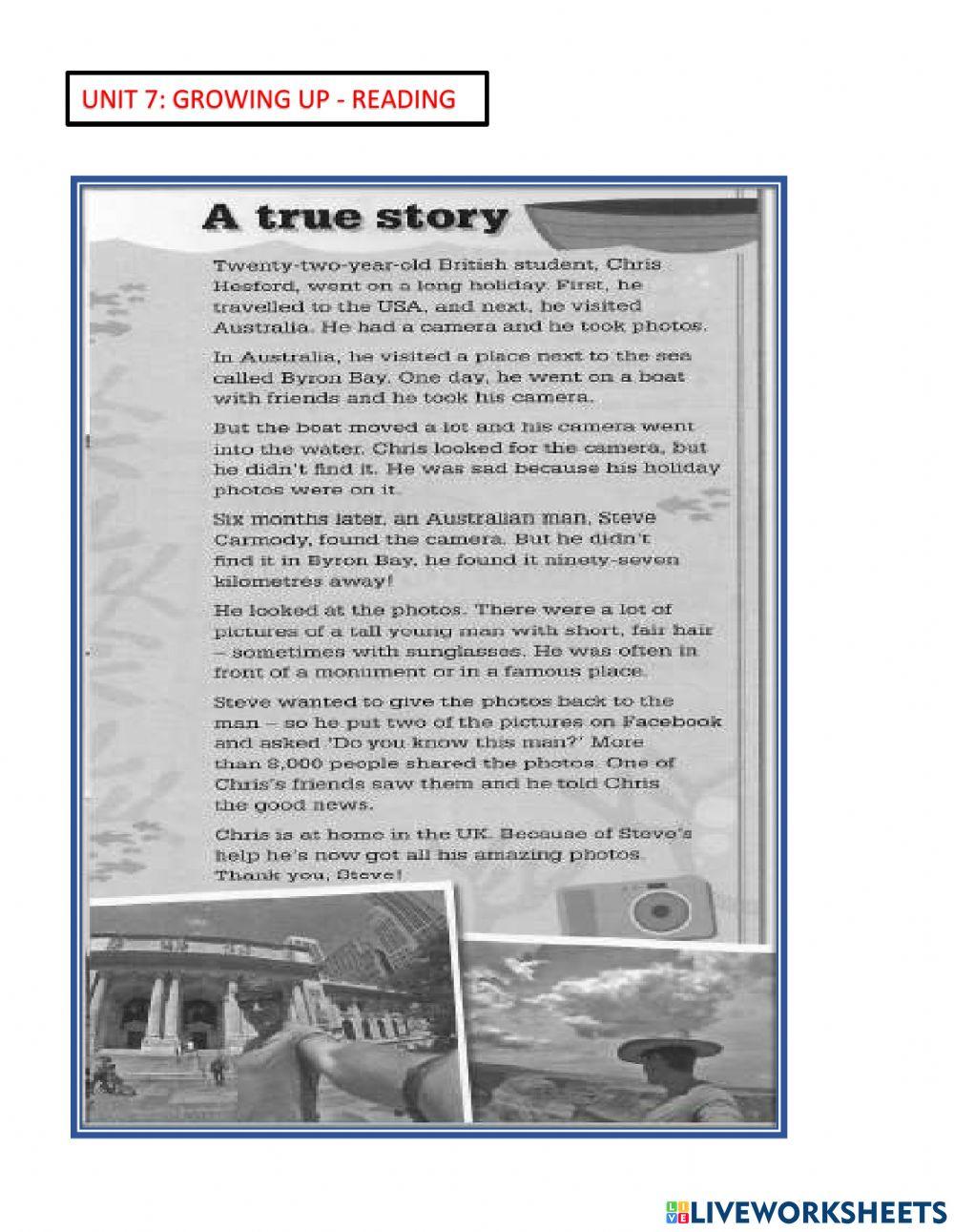 Year 5 - reading: true story worksheet | Live Worksheets