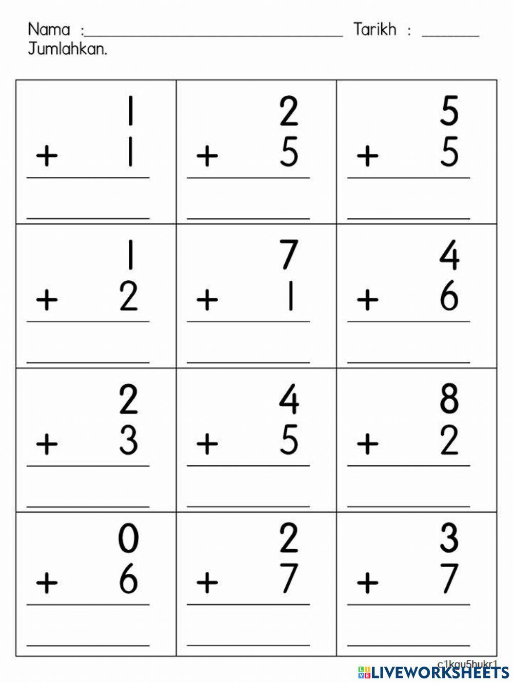 Operasi tambah … | Free Interactive Worksheets | 1450810