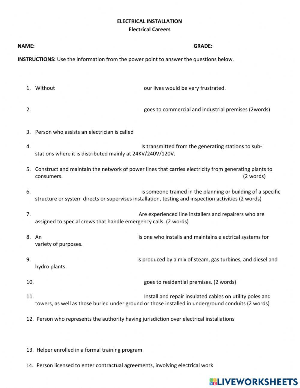 1451505 | Electrical Careers | walkerC | LiveWorksheets