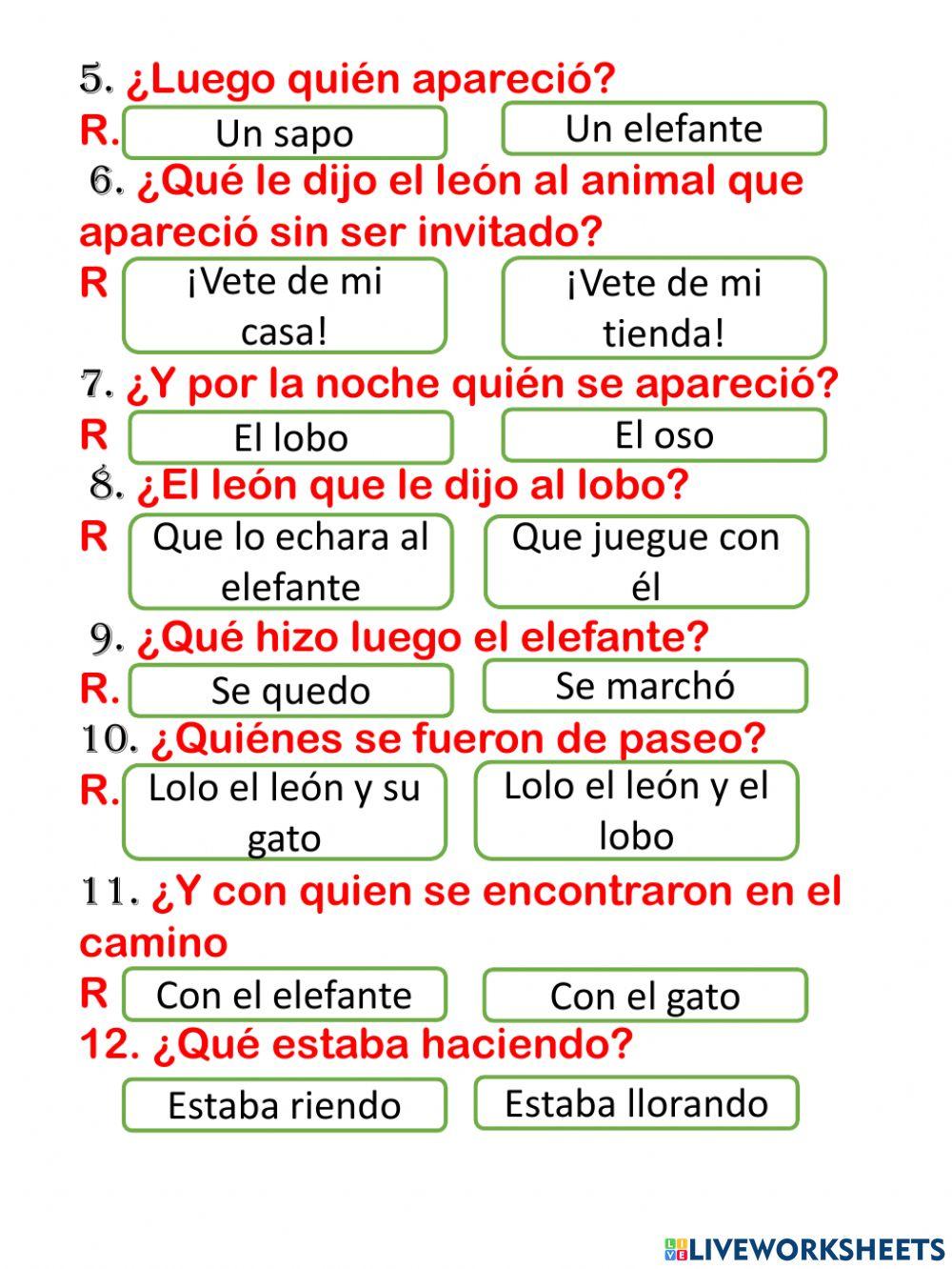 Comprensión de lectura El león Lolo | | Live