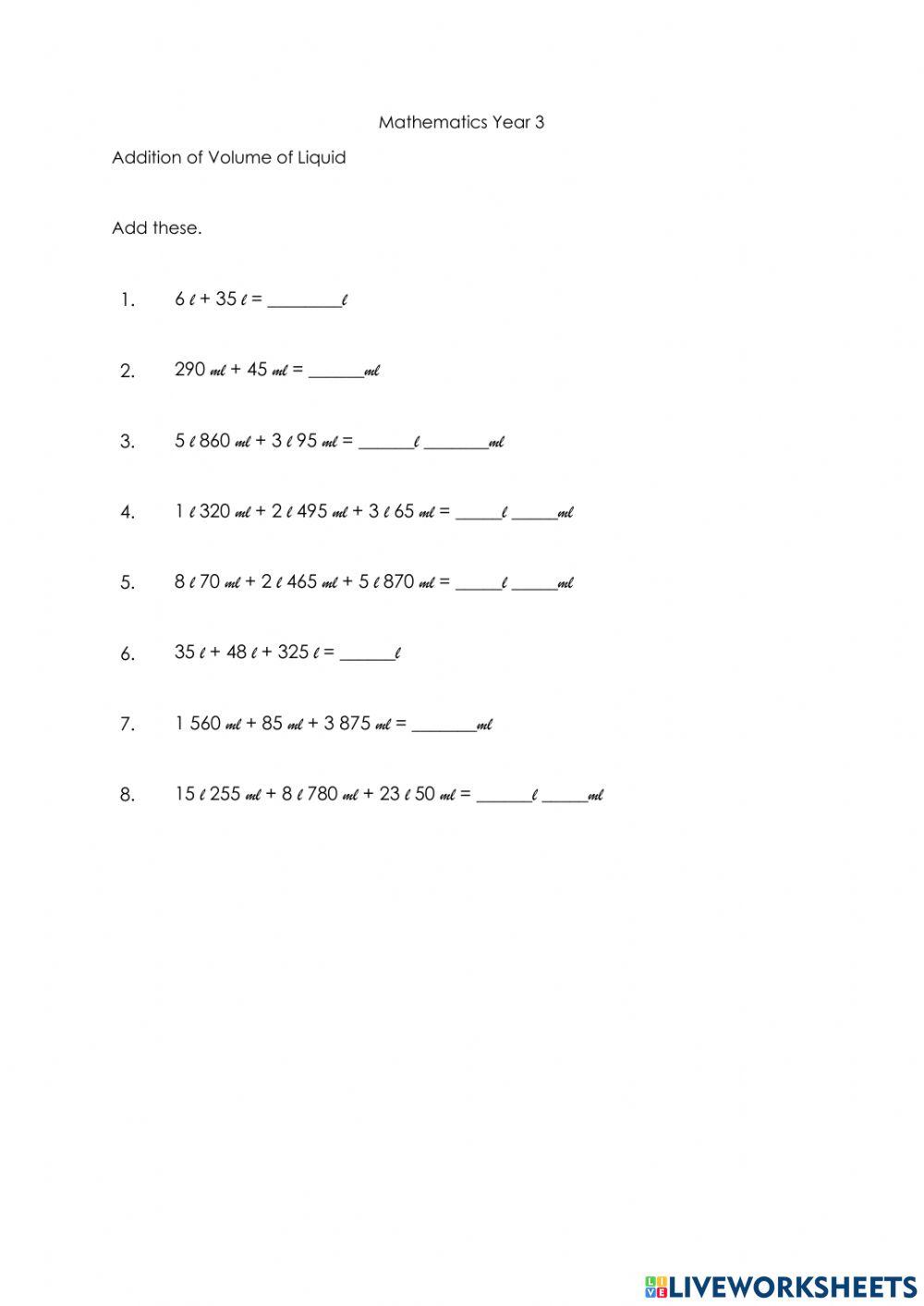 Addition of Volume of Liquid 1451745 | elly5760kancil