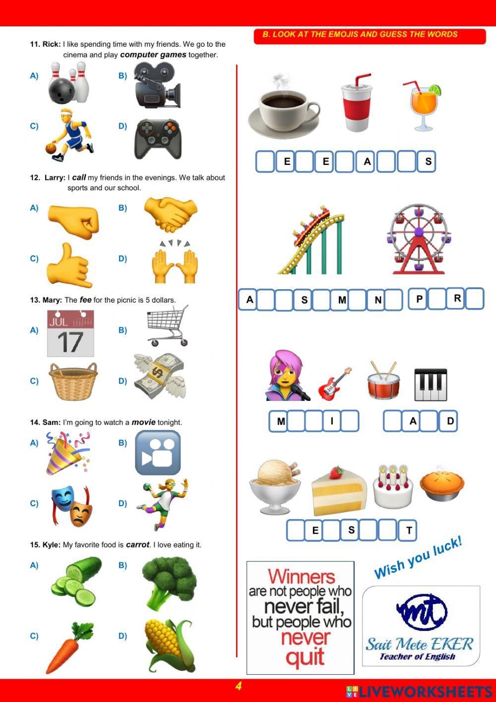 UNIT 1 EMOJI TE… | Free Interactive Worksheets | 5182870