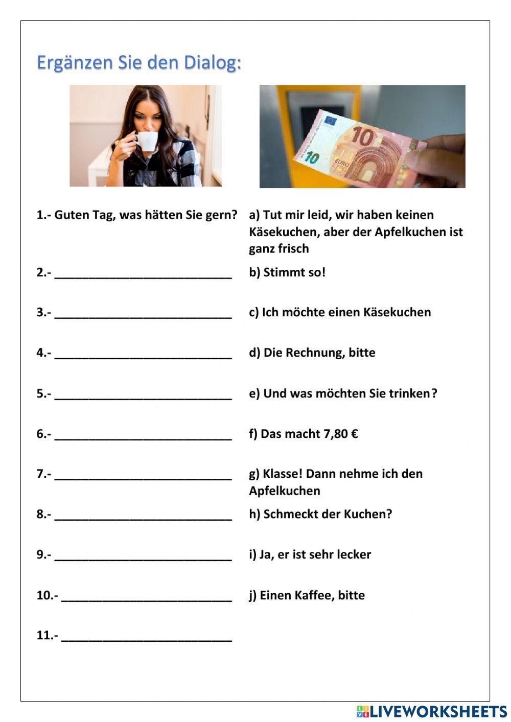 Im Café bestell… | Free Interactive Worksheets | 1452176
